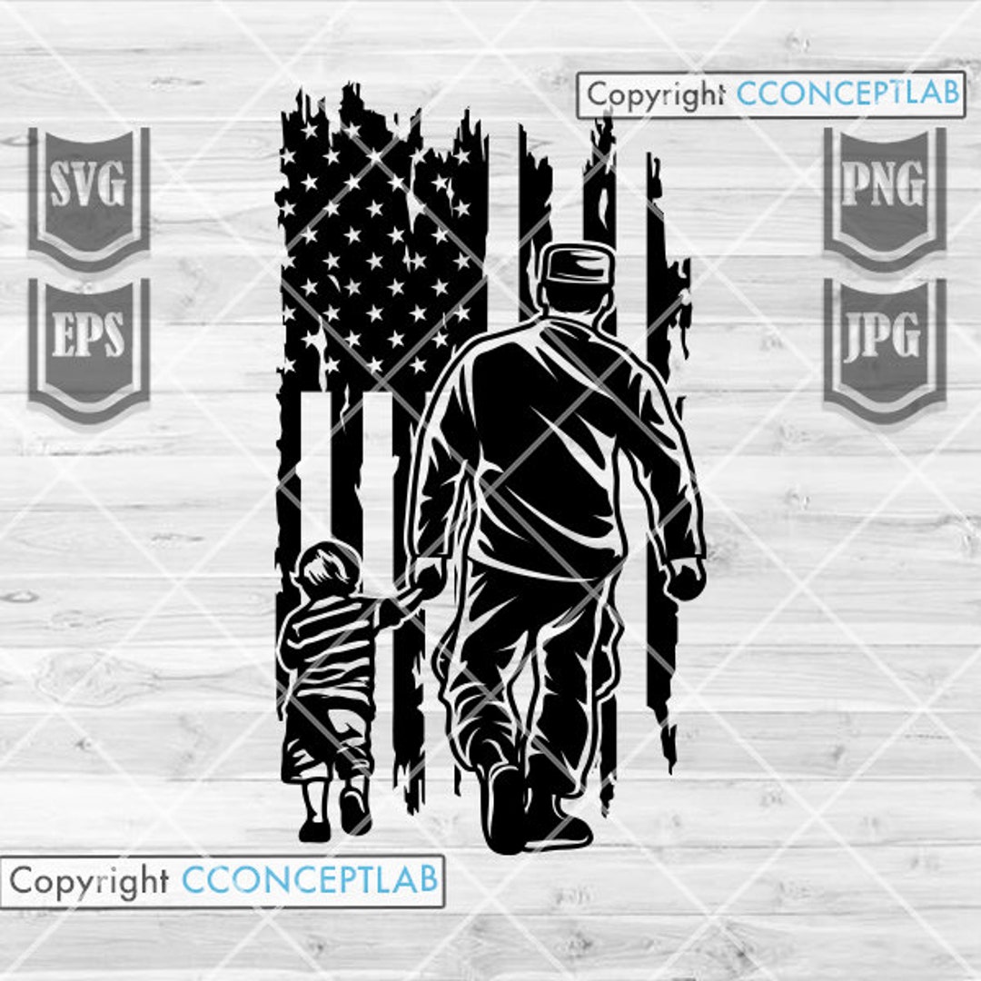 US Soldier Dad With Son Svg | US Military Dad and Son Svg | Veteran Dad ...