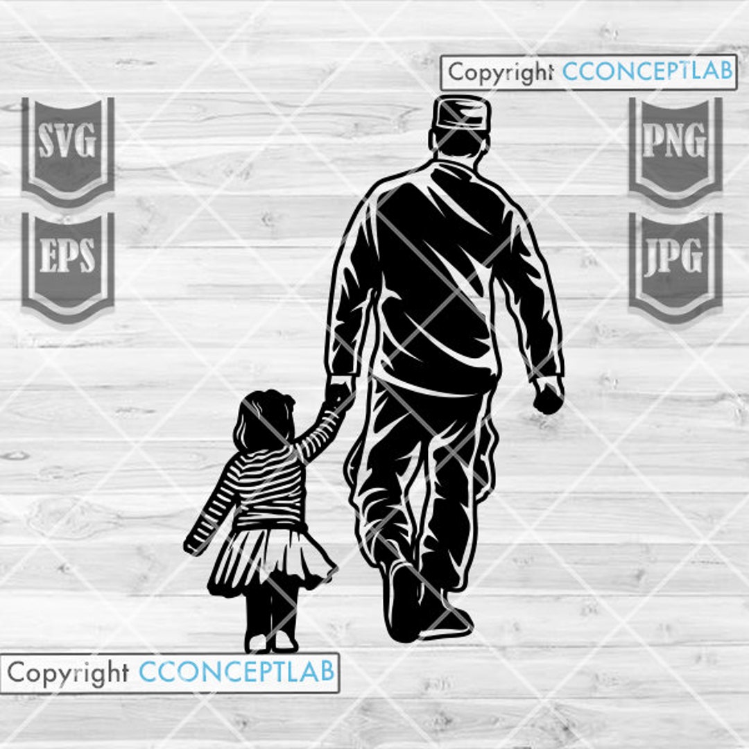 Soldier Dad With Daughter Svg | Military Papa Clipart | Veteran Shirt ...