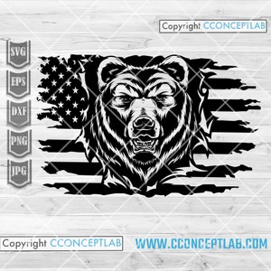 US Flag Tear off Grizz Bear Svg | Brown Grizzly Clipart | Angry Teddy ...