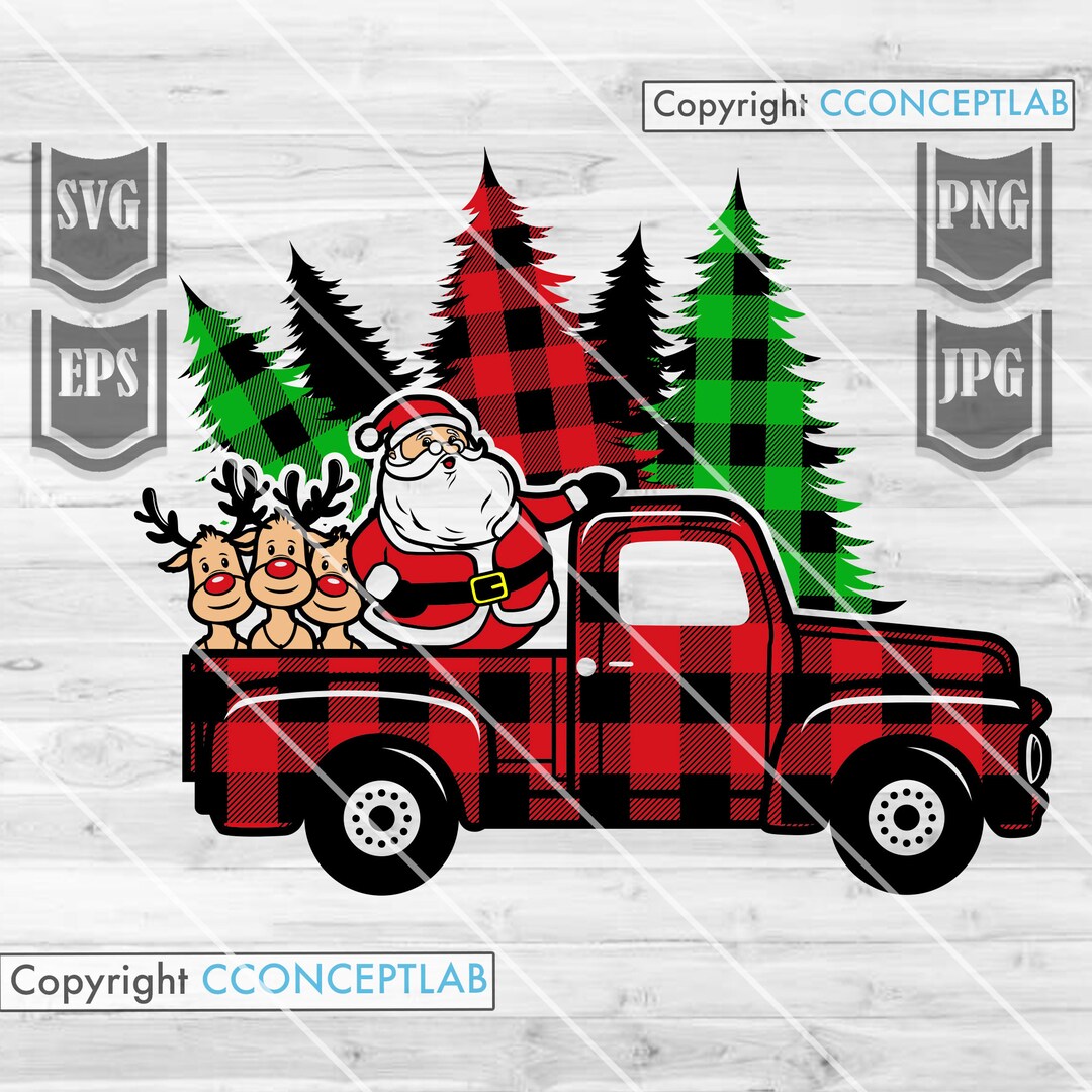 Santa Riding Truck Svg Buffalo Plaid Truck Svg Christmas Ride Svg ...