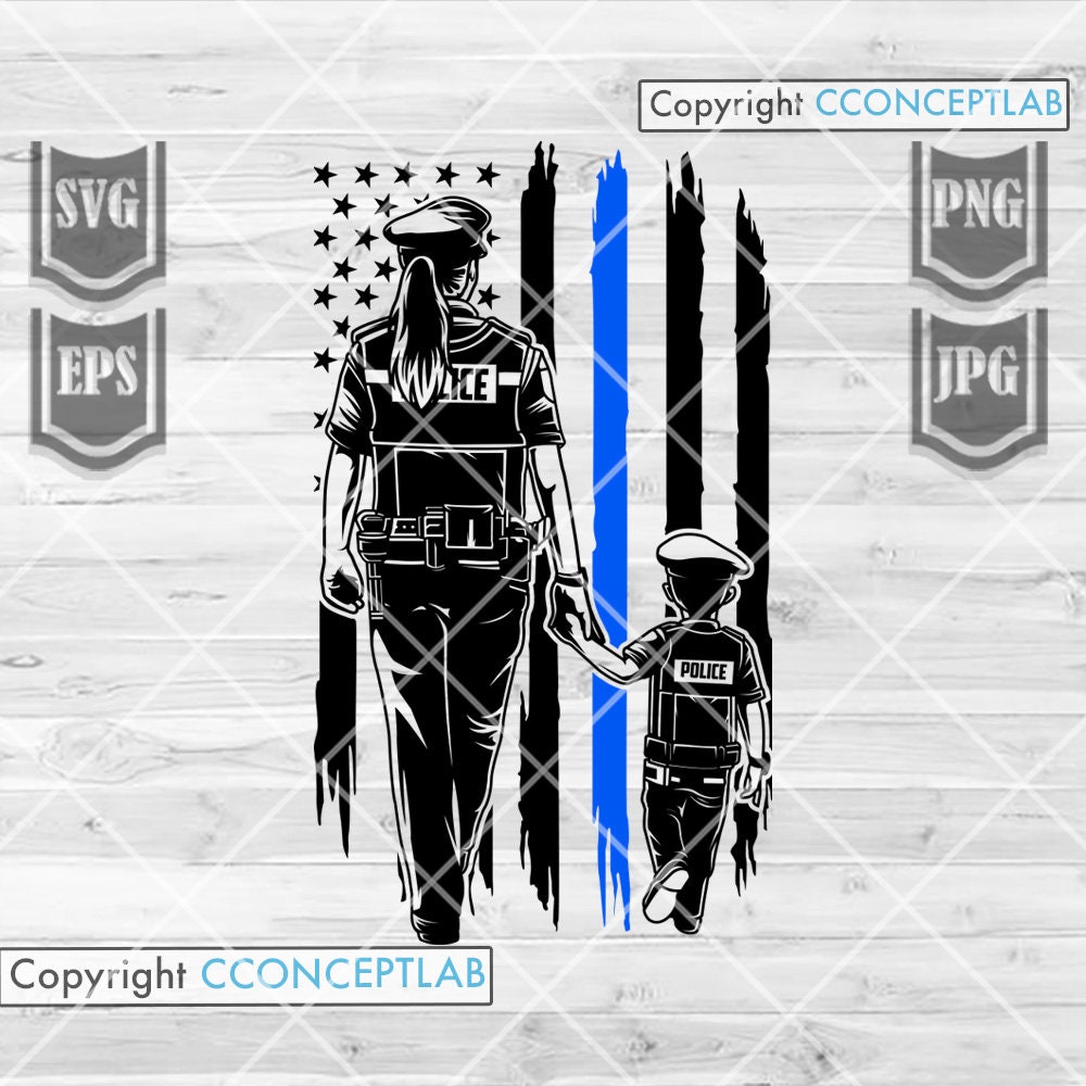 US Police Mom and Son Svg Mother and Kid Clipart Momlife - Etsy