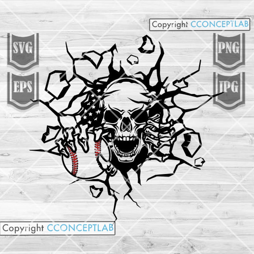 Baseball Skull Svg Baseball Svg Baseball Png Smash Wall Svg Baseball ...