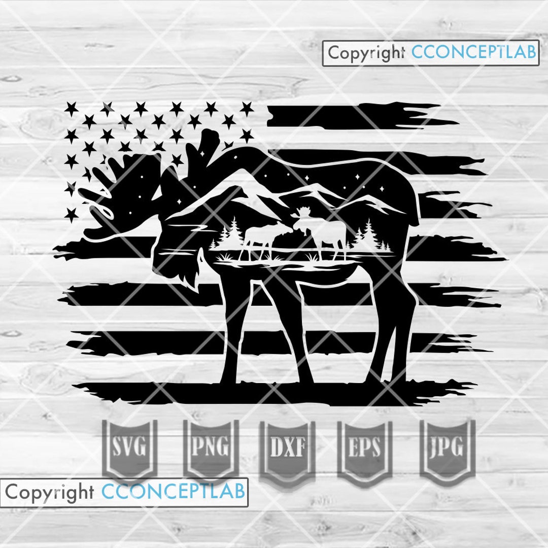 US Moose Wilderness Outdoor Svg | Camping Scene Stencil | Mountain View ...