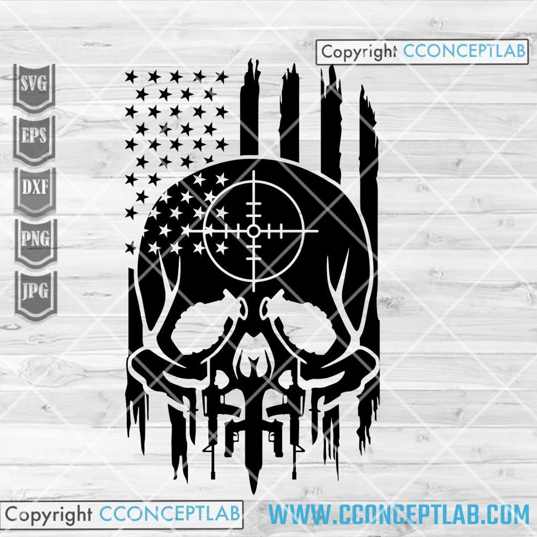 US Skull Gun Svg Target Clipart Sniper Stencil Army Scene Cutfile USA ...
