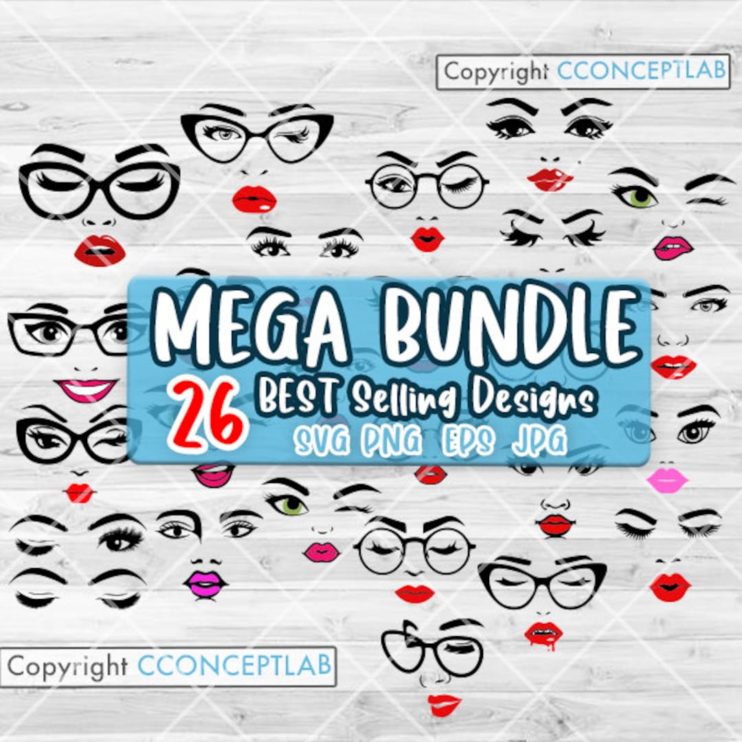 Sexy Faces Svg | 26 Sexy Woman Faces Mega Bundle Svg | 26 Woman Faces ...