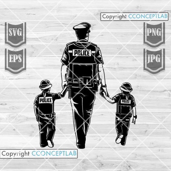 Police Dad with 2 Daughter svg Police Dad Clipart | Etsy