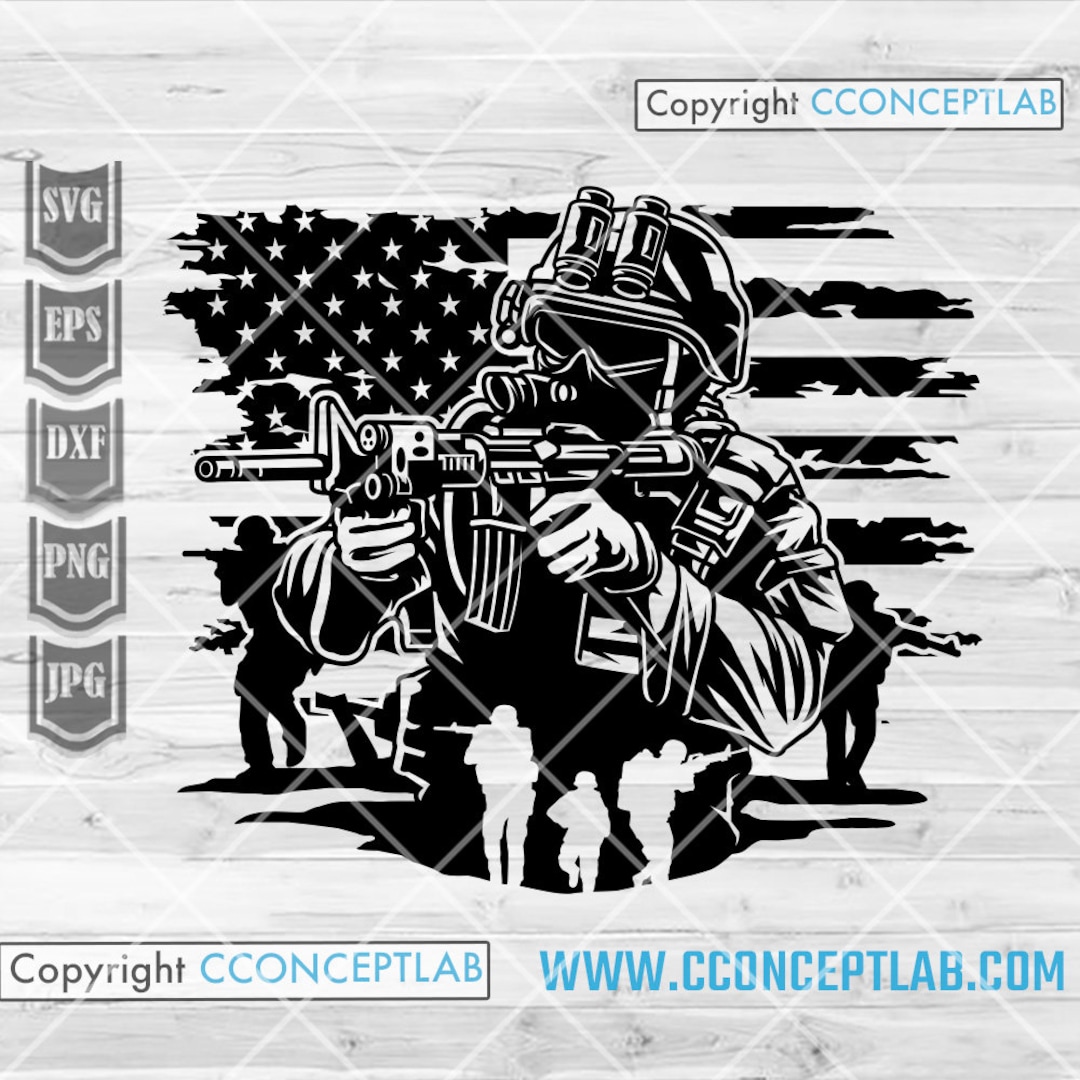 US Military Scene Svg Combat Weapon Stencil War Zone Cutfile Soldier ...