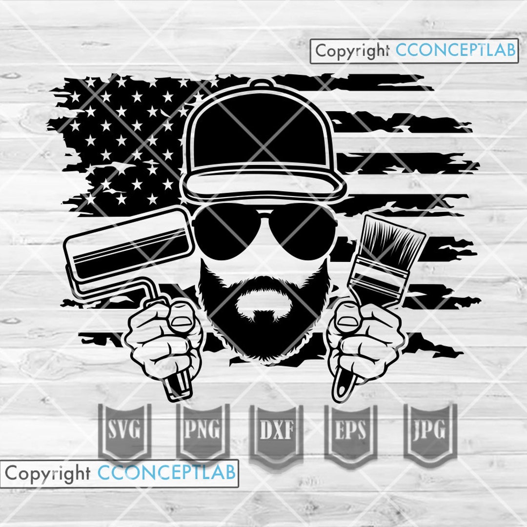 US Beard Man Painter Svg | Painter Dad T-shirt Design Gift Idea Png ...