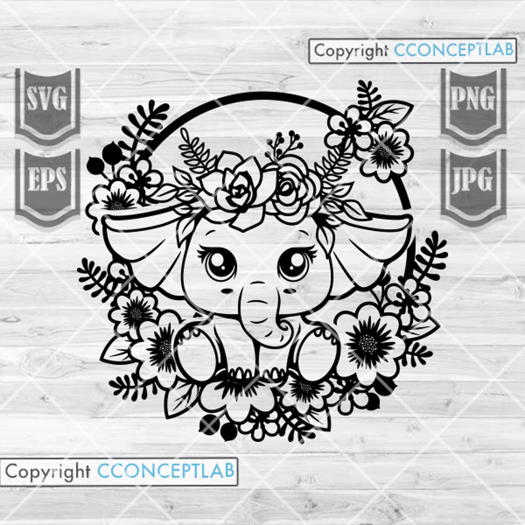 Cute Baby Floral Elephant Svg | Floral Elephant Png | Cute Elephant Svg ...