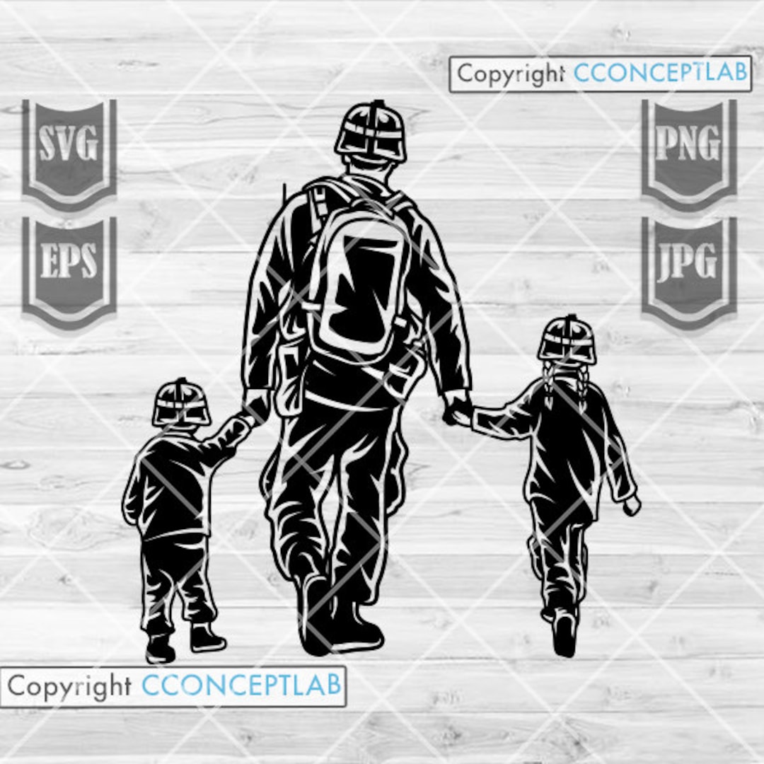 Soldier Dad With Son and Daughter Svg | Military Dad Svg | Veteran Dad ...