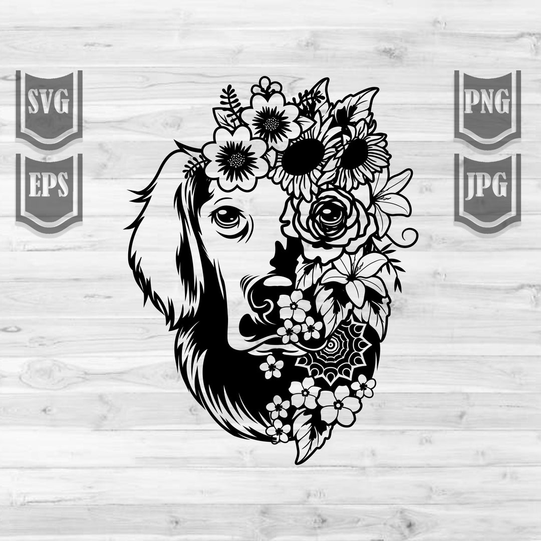 Floral Animal Dog Svg | Cute Labrador Clipart | Flower Doggo Stencil ...