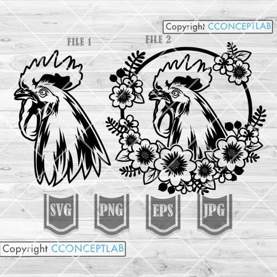 Floral Roaster Head Svg Farm Animal Clipart Flower Wreath | Etsy