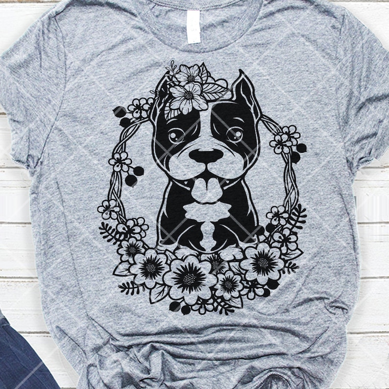 Baby Floral Pitbull Svg Flower Dog Clipart Paw Lover Shirt - Etsy