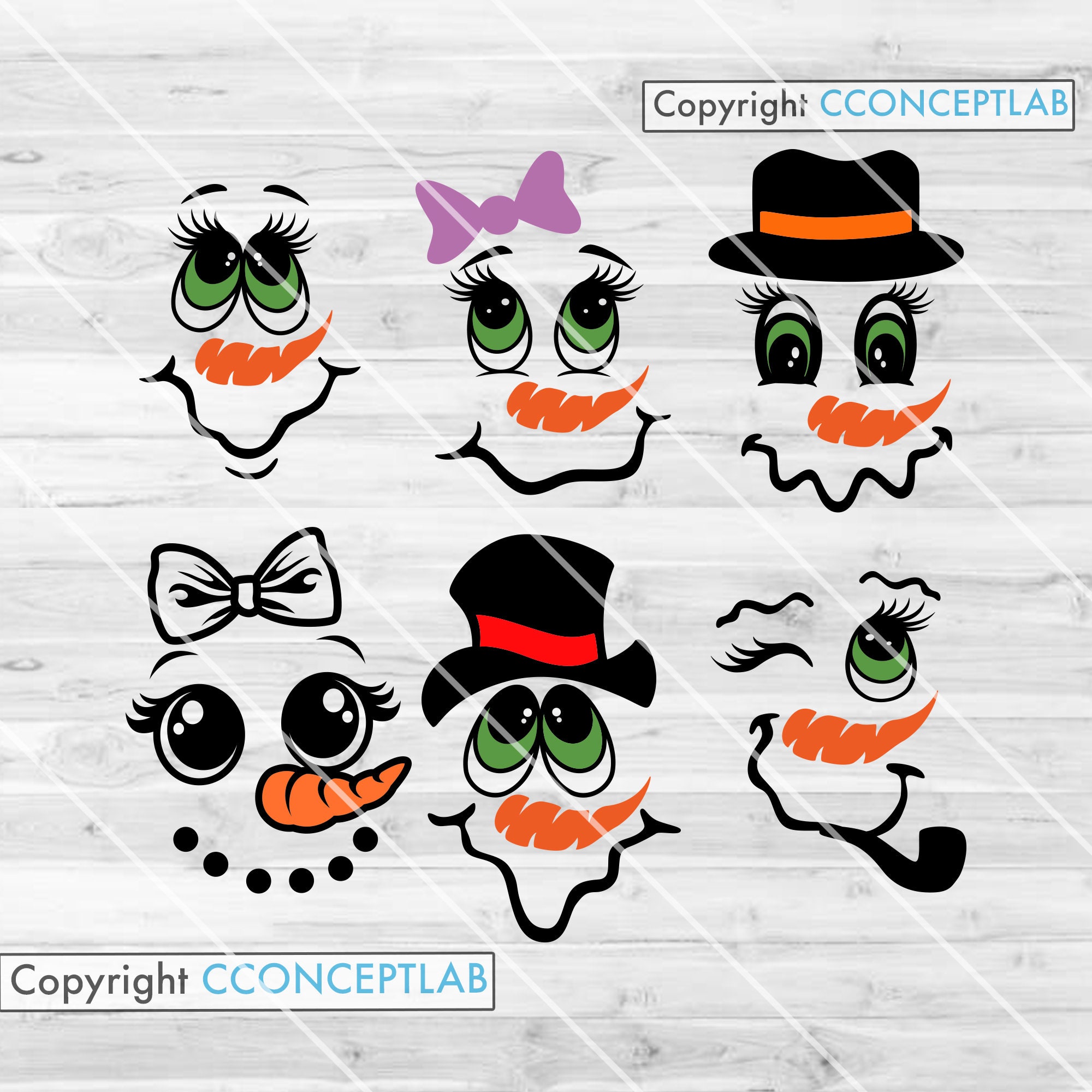 6 Cute Snowman Bundle Svg Cut Files Christmas Snowman Etsy