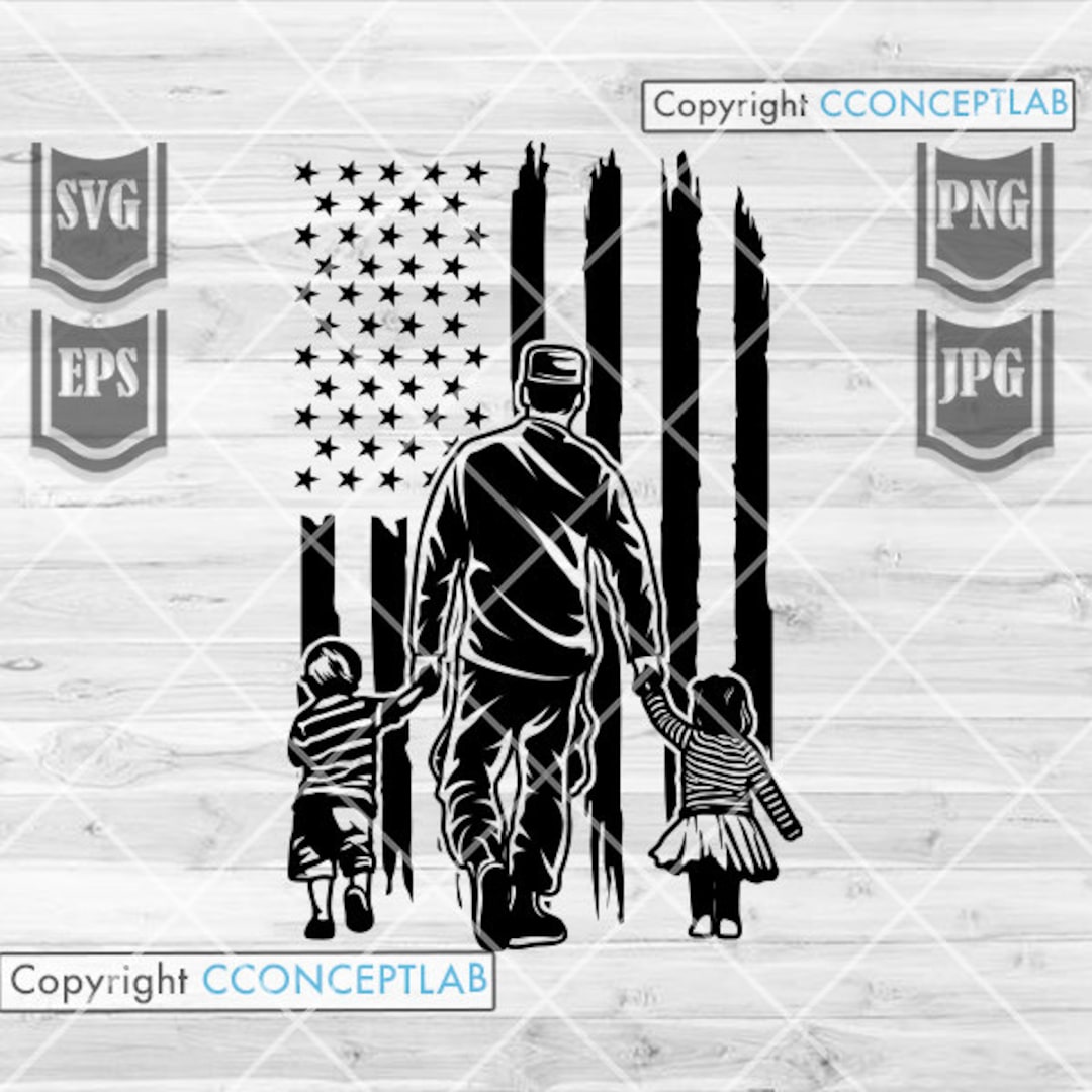 US Soldier Dad With Son and Daughter Svg | US Military Dad Svg | US ...