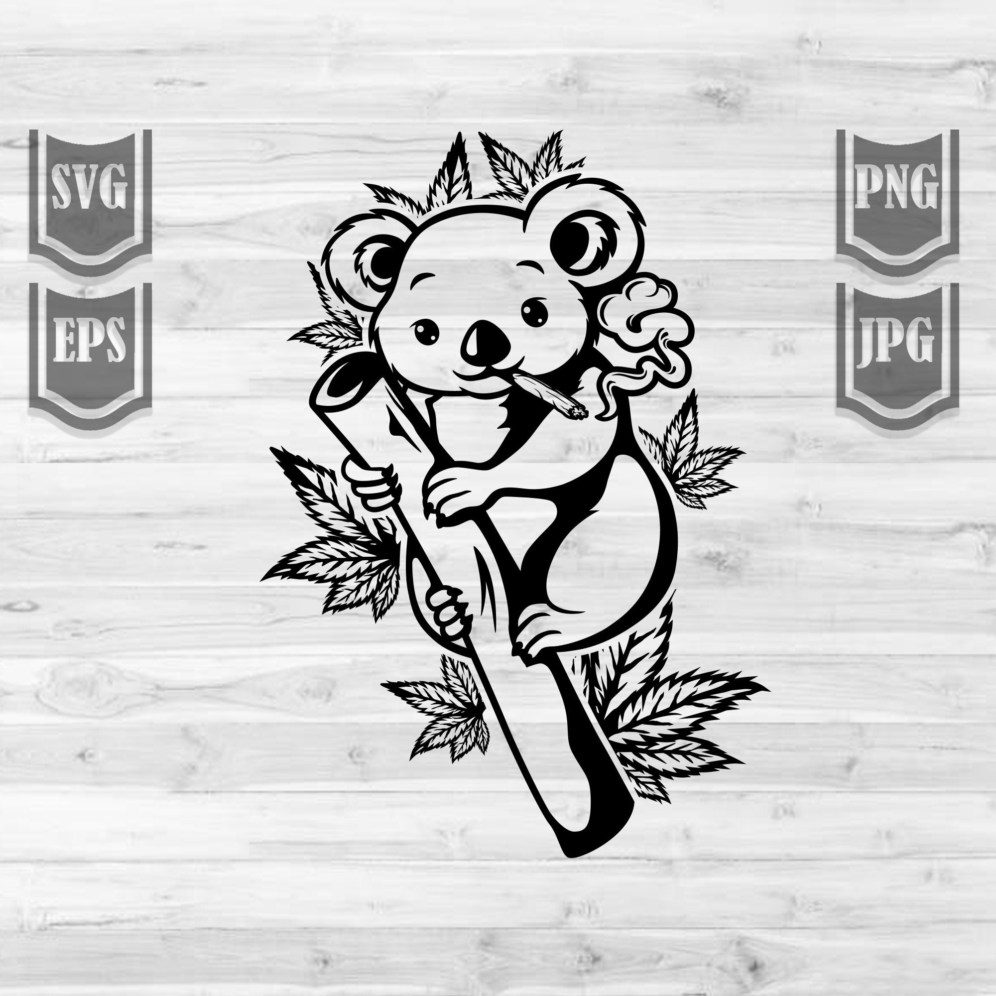 Cute Koala Smoking Joint Svg | High Animal Clipart | Cannabis Stencil ...