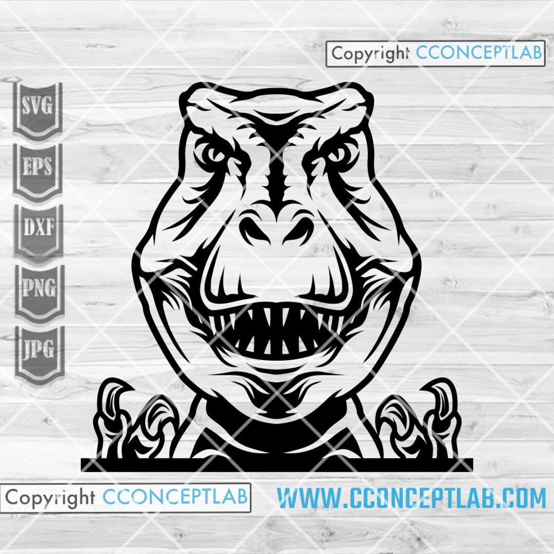 Trex Peeking Svg | Wild Dinosaur Clipart | Tyrannosaurus Rex Stencil ...