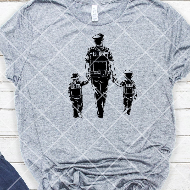 Police Father With Son and Daughter Svg Police Dad Svg | Etsy