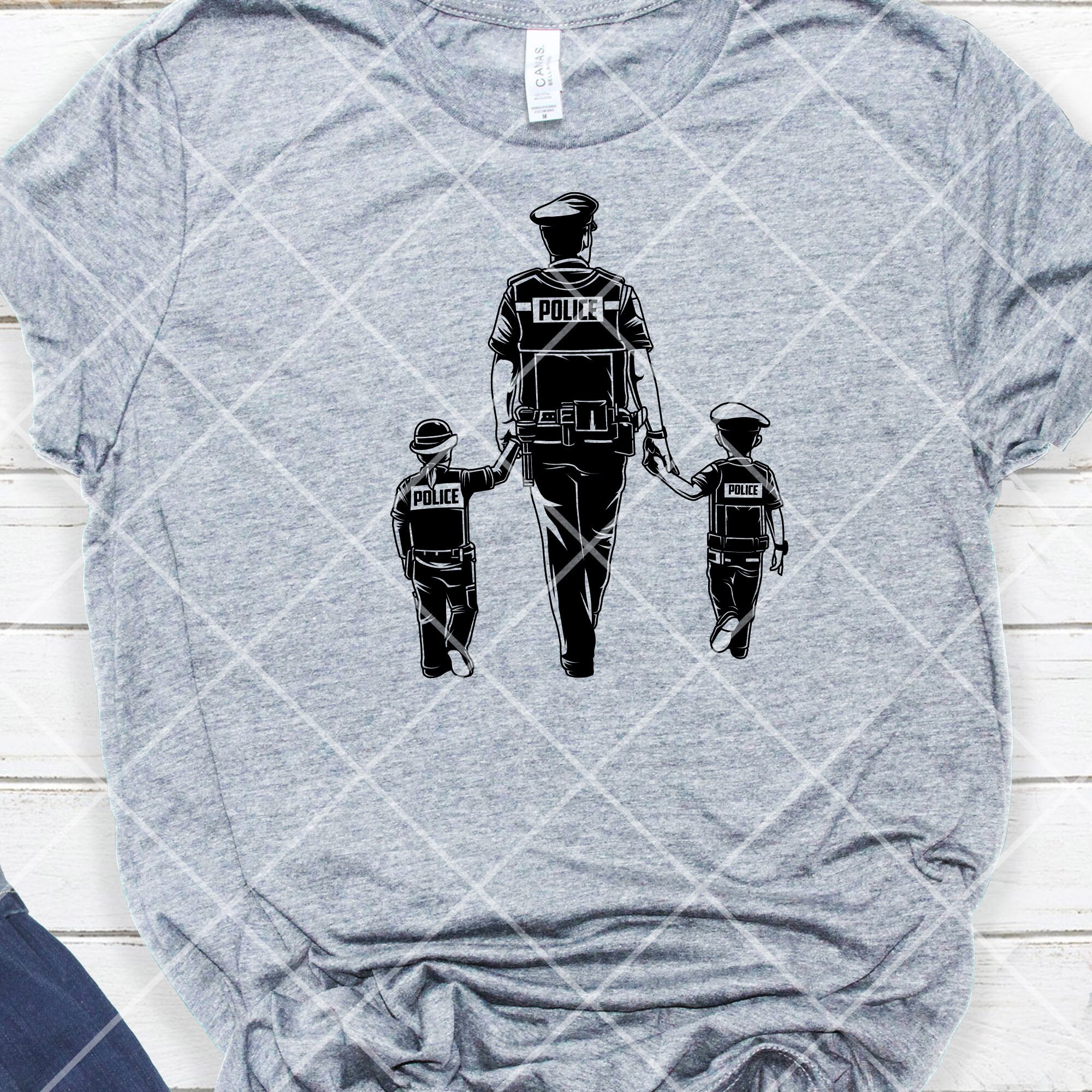 Police Father With Son and Daughter Svg Police Dad Svg | Etsy