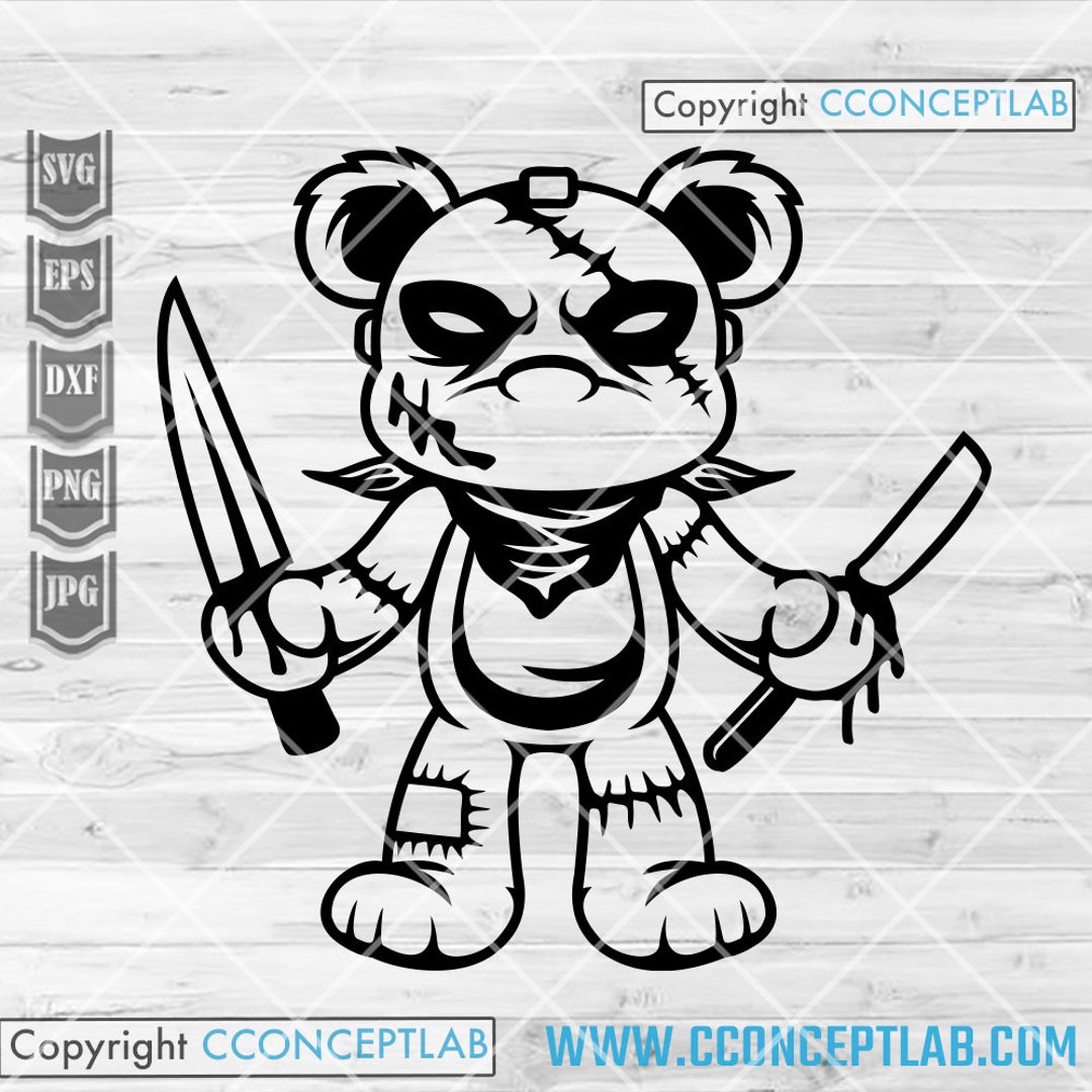 Scary Teddy Svg | Goth Bear Cutfile | Horror Killer Toy Dxf | Halloween ...