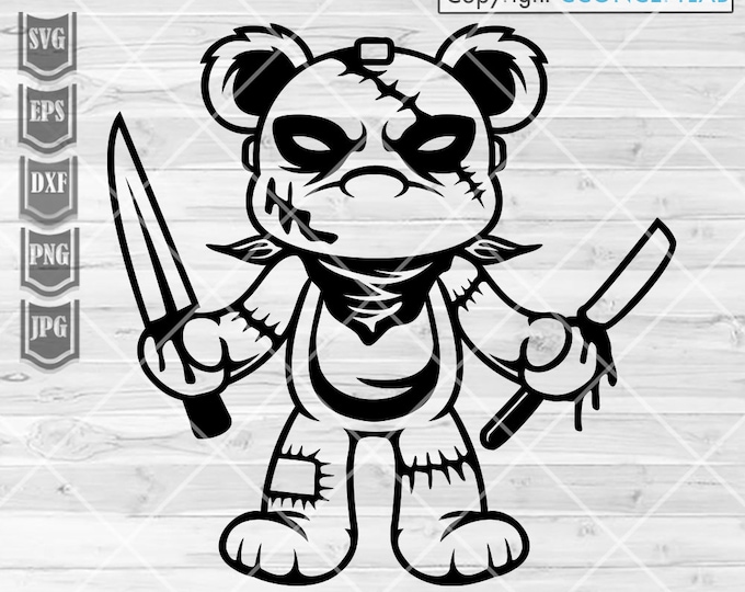 Scary Teddy Bear Svg Halloween Horror Clipart Killer Bear Cutfile Ghost ...