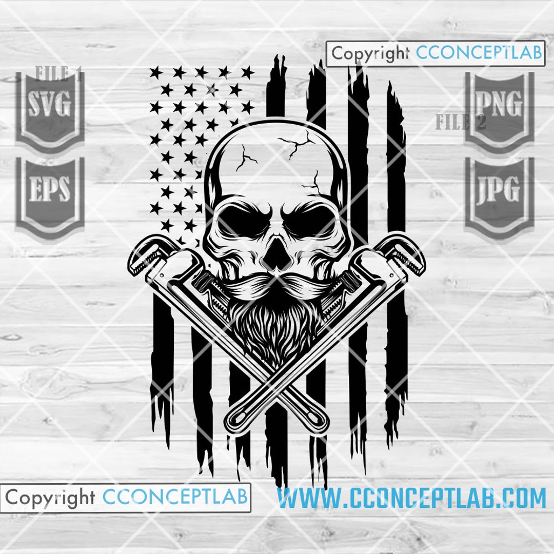 US Plumber Skull Svg Pipe Fitter Dad T-shirt Design Png Pipe Wrenches ...