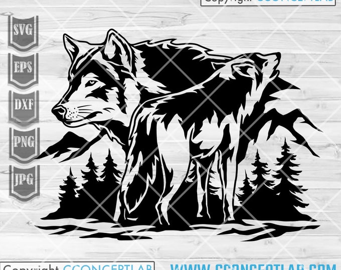 Wolf Scene Svg | Howling Wolf Clipart | Nature Scene Cut File | Forest ...