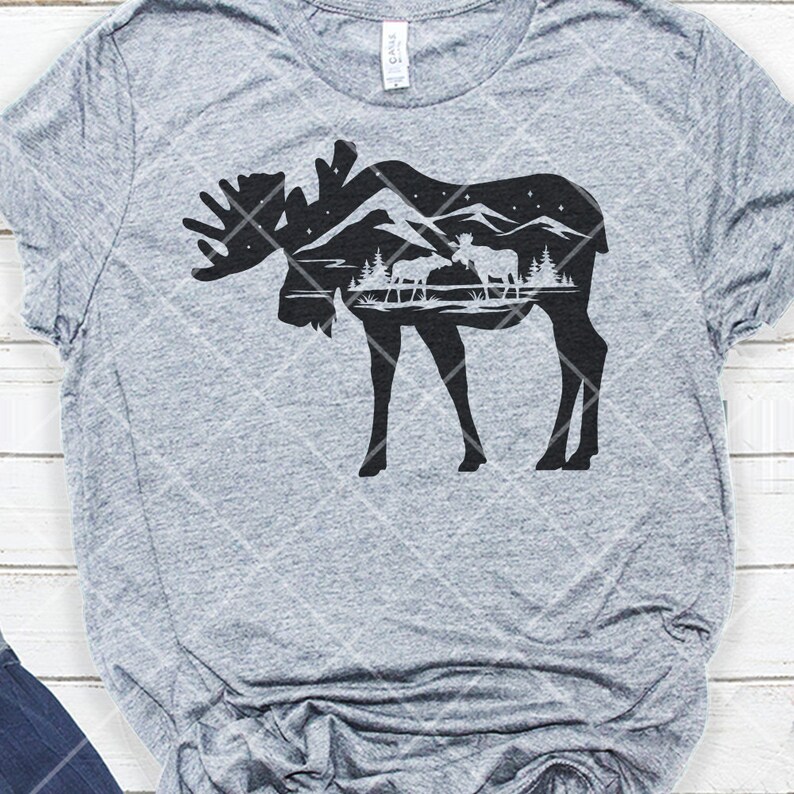 Moose Wilderness Outdoor Svg | Camper Scene Stencil | Mountain View Cut ...