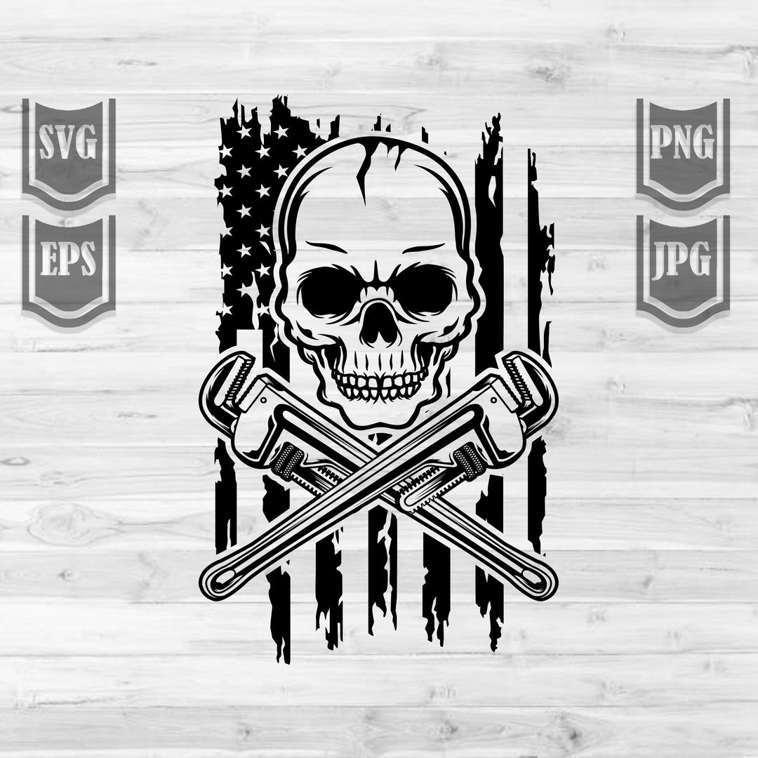 Patriotic Plumber Skull Svg File || Plumber Skull Svg || Pipe Wrench ...