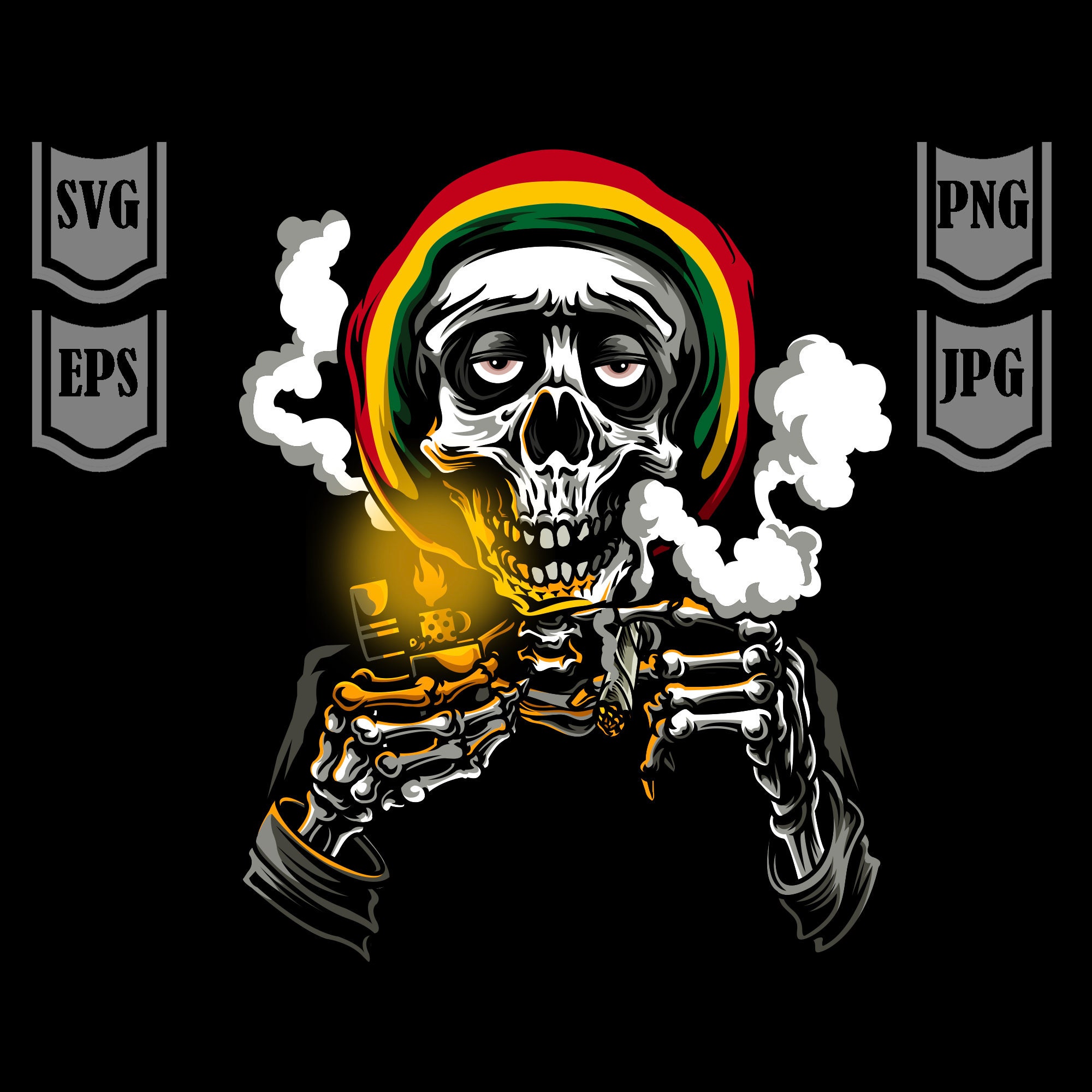 Rasta Skull Smoking Weed Skull Illustration Smoking - Etsy
