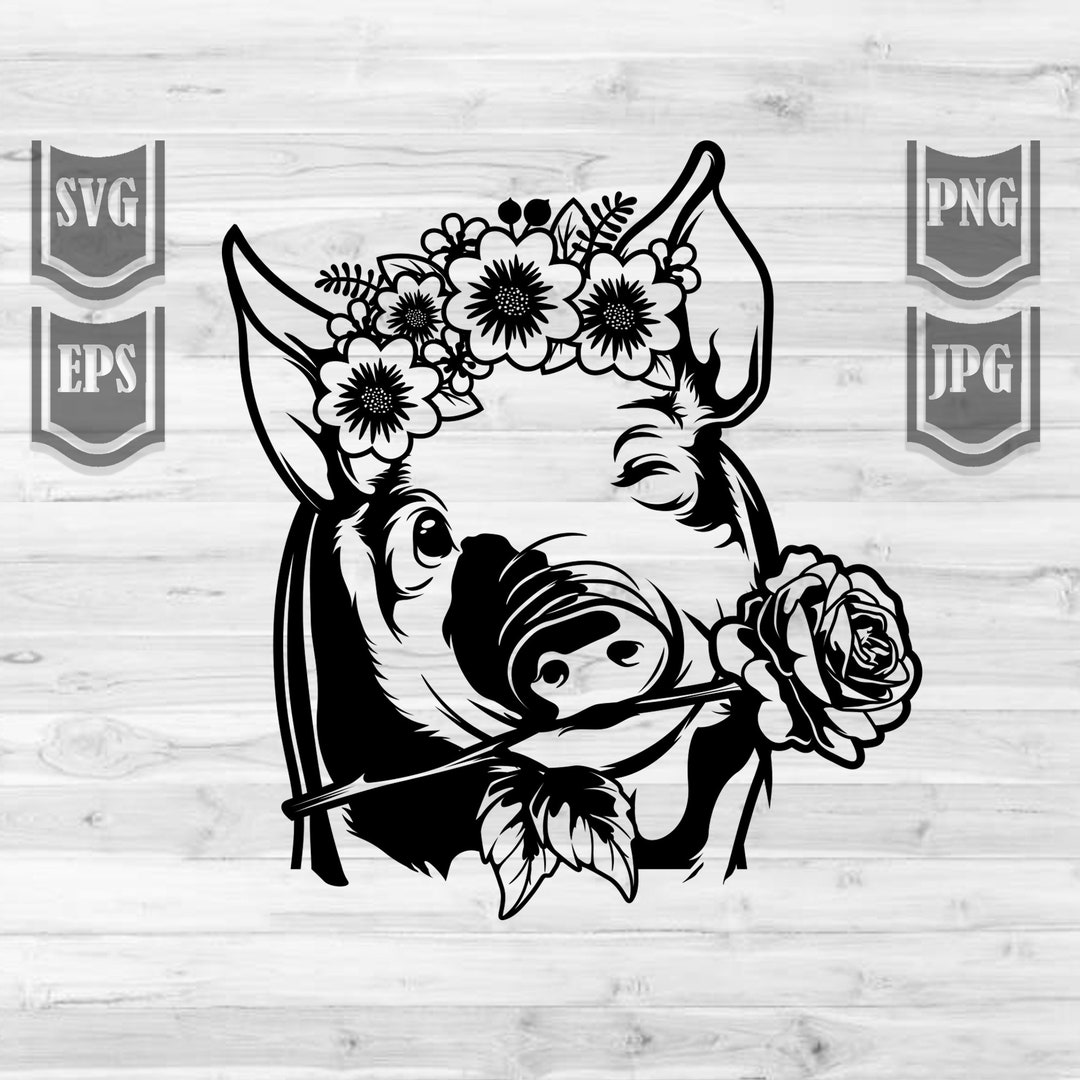 Cute Pig Floral Svg File || Pig Clipart || Pig Svg || Pig Farm Svg ...