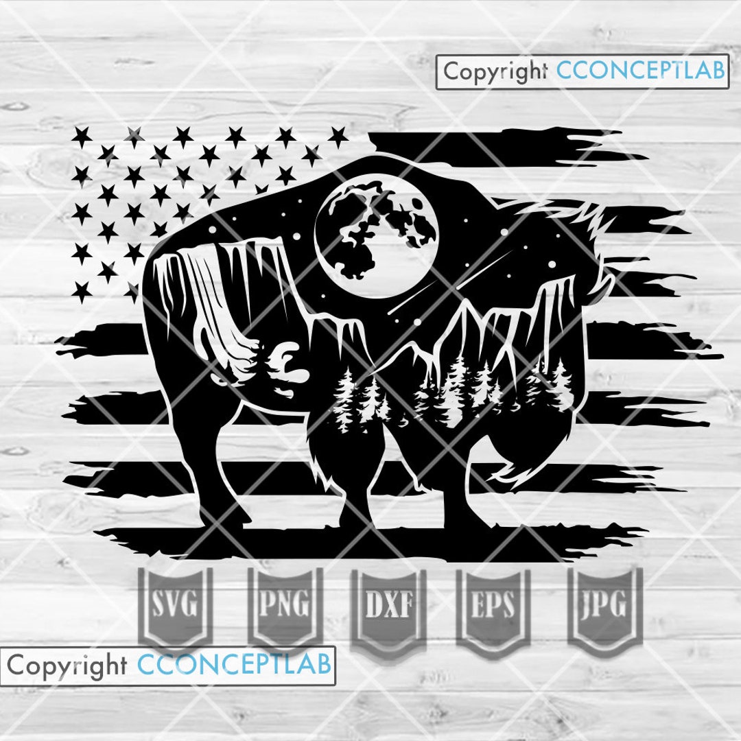 US Buffalo Scene Wilderness Svg | Western Clipart | Bull Cut File ...