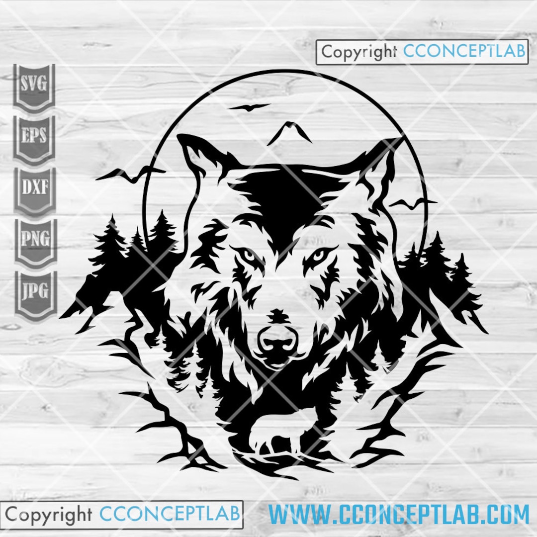 Wolf Scene Svg | Outdoor Clipart | Wild Animal Cutfile | Woodland ...
