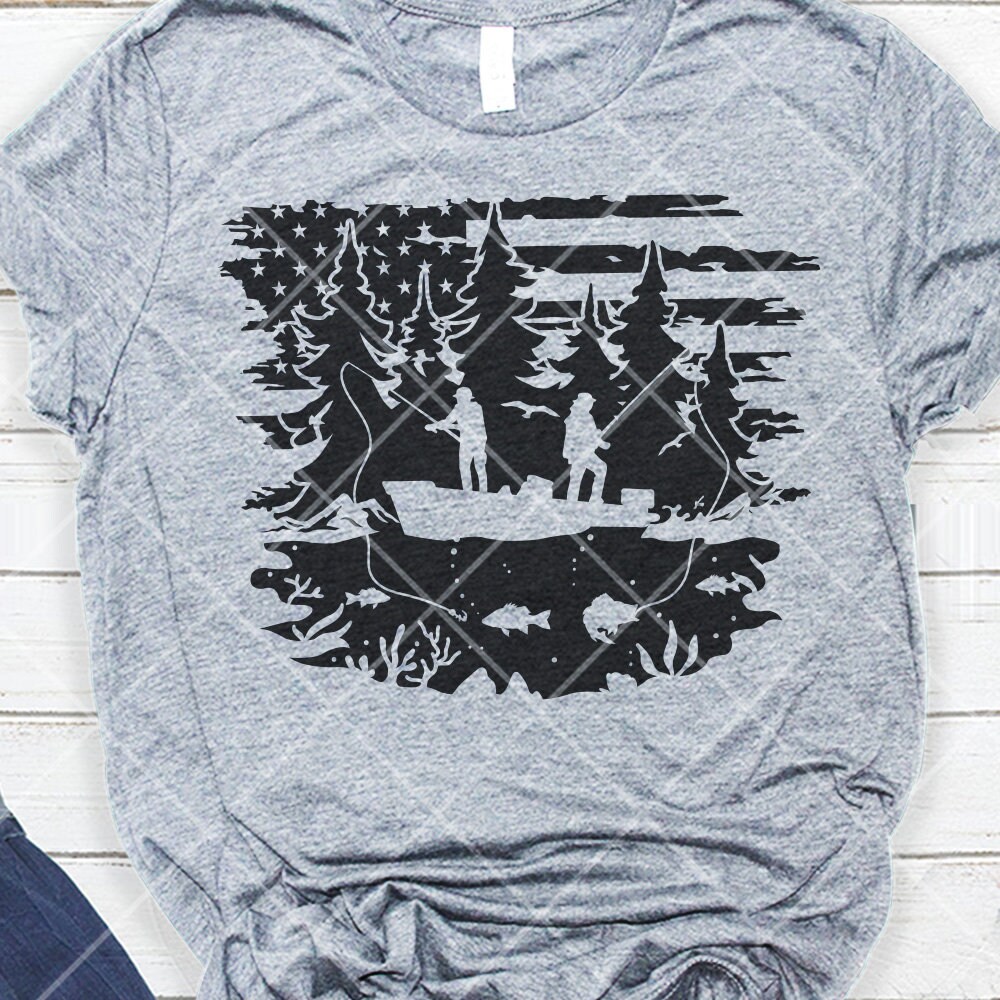 US Fishing Scene Svg | Lake Fishing Cutfile | River Angler Stencil ...