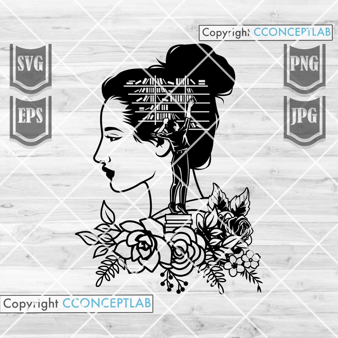 Book Lover Bun Hair Svg | Book Lover Svg | Book Worm Svg | Book Shirt ...