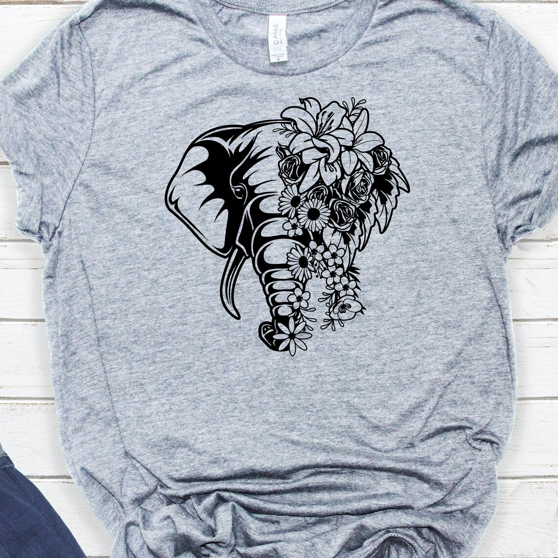 Floral Elephant Svg File Elephant Svg Flowers Elephant - Etsy