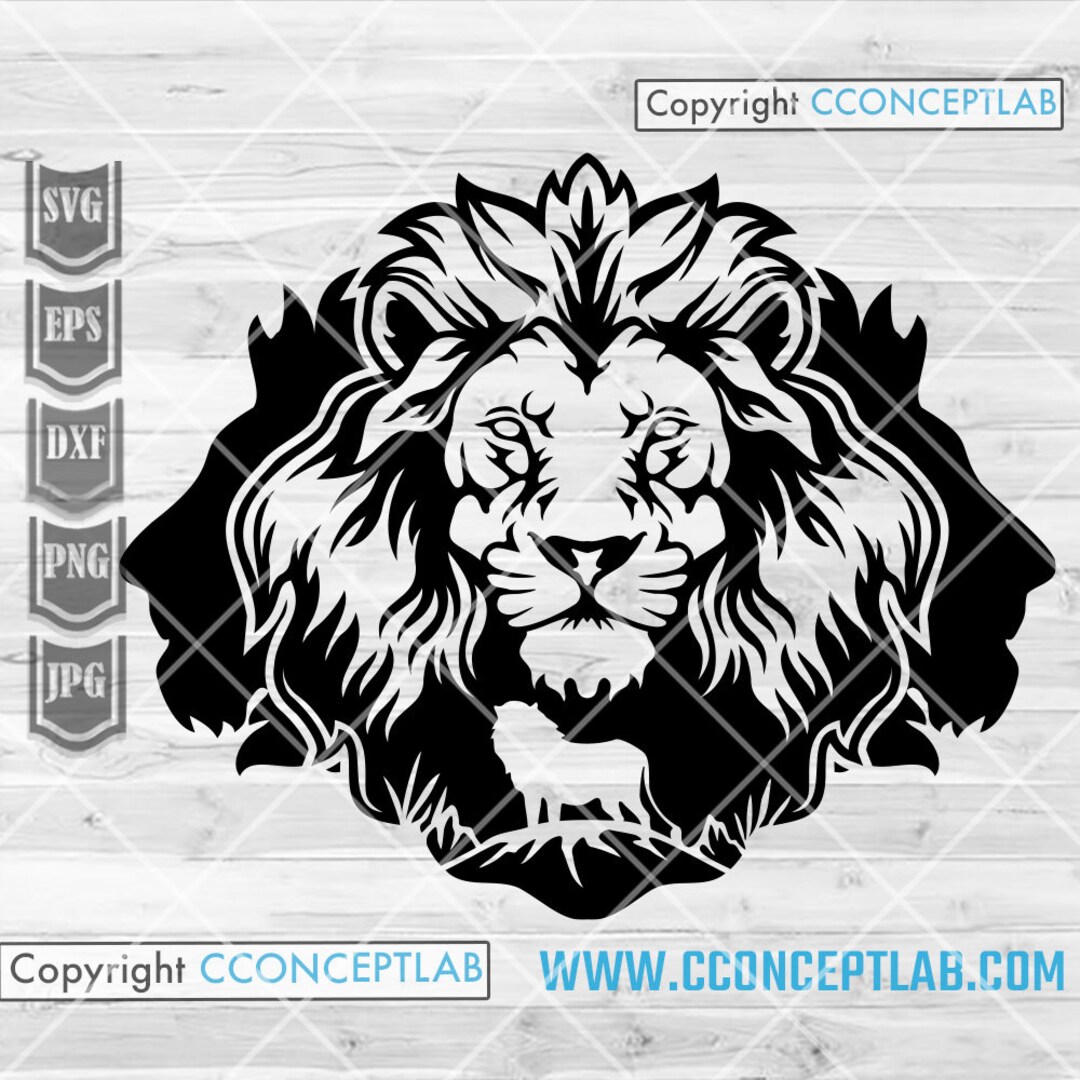 Lion Head Svg | Wildlife Clipart | Animal King Dxf | Big Cat Stencil ...
