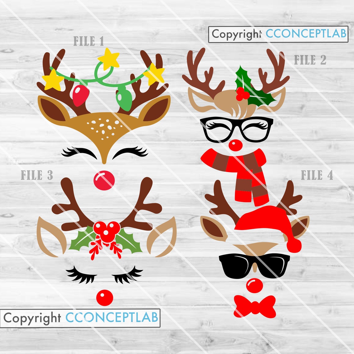 4 Cute Christmas Reindeer Svg Reindeer Bundle Svg - Etsy