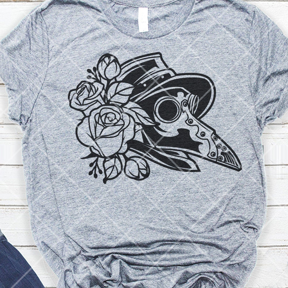 Plague Doctor Svg | Floral Crow Clipart | Flower Goth Raven Stencil ...