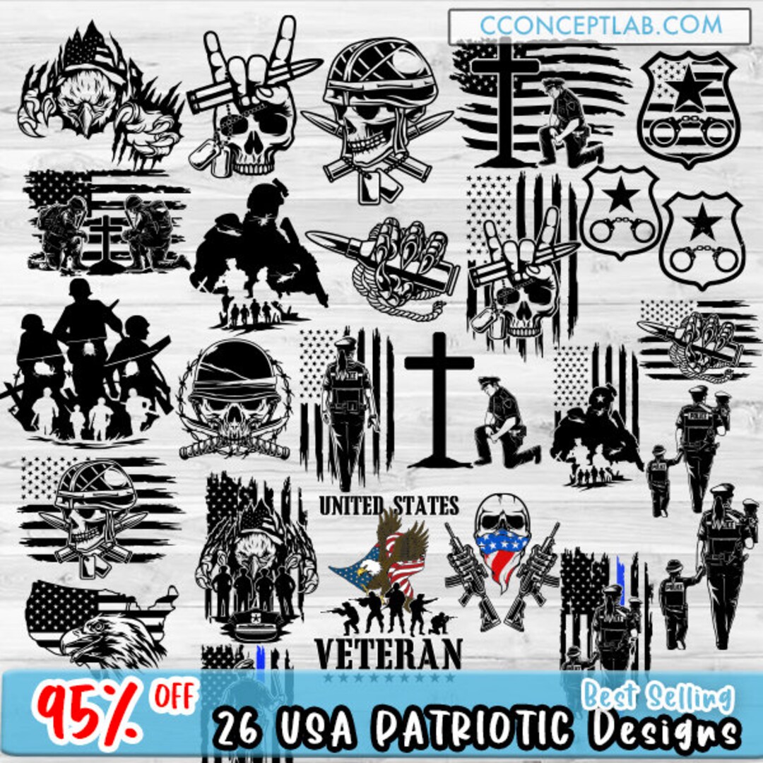 26 USA Patriotic SVG Mega Bundle US Army Clipart Veteran Cutfile ...