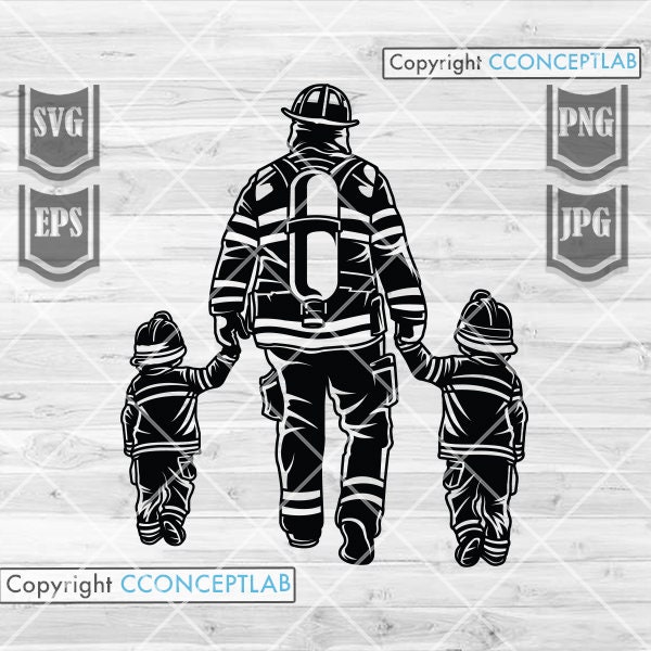 Fire Fighter With Sons Svg Firefighter Dad Svg Fireman Svg - Etsy