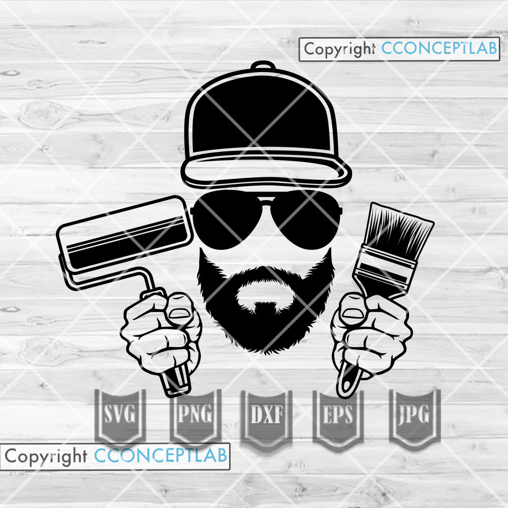 Beard Man Painter Svg | Painter Dad T-shirt Design Gift Idea Png ...