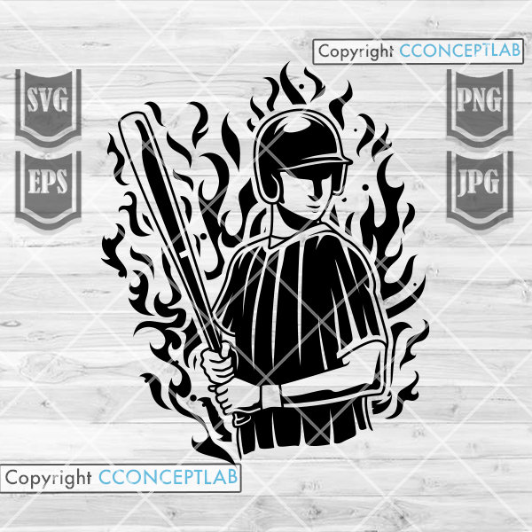 Baseball Player Svg | Sports Dad Gift Idea | Batter Flaming Cutfile ...