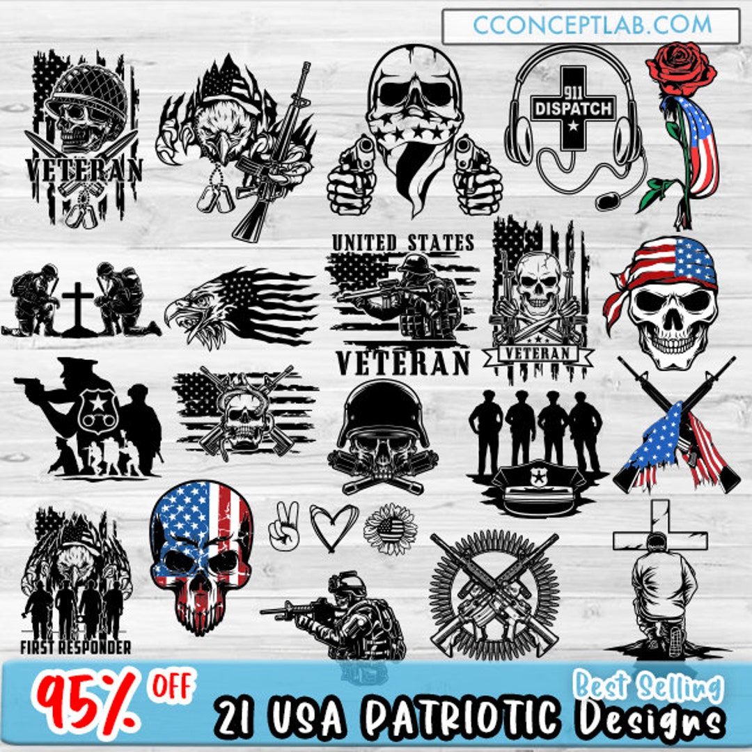 21 USA Patriotic SVG Mega Bundle | Military Clipart | Veteran Cutfile ...