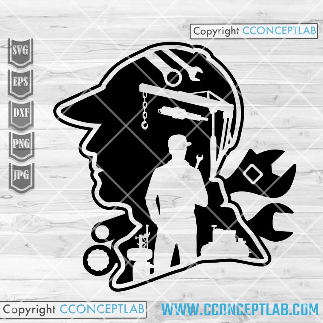 Mechanic Scene Svg | Mechanical Dad Clipart | Wrench Stencil | Skilled ...