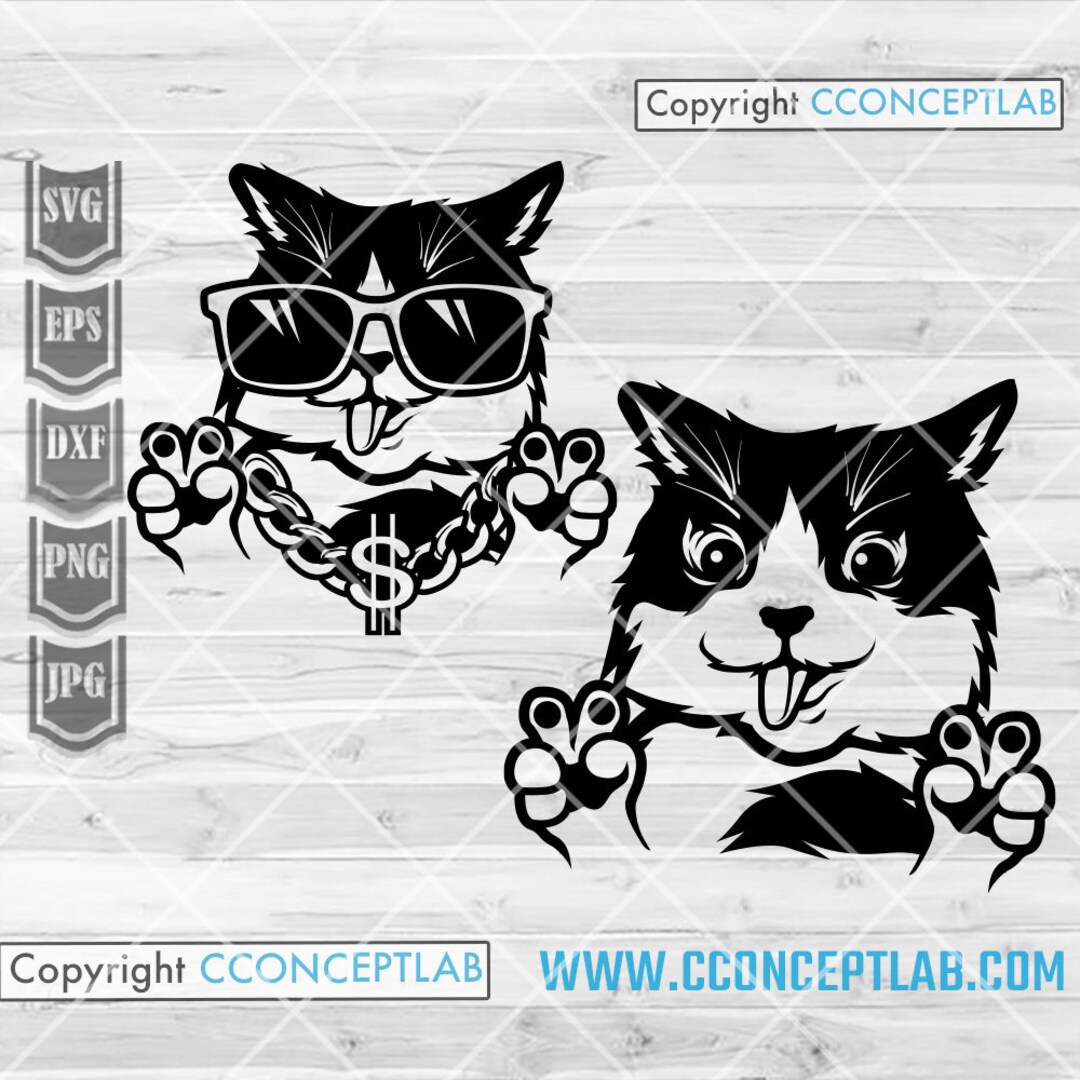 Cute Cat Swag Svg | Party Animal Clipart | Hippie Kitten Stencil ...