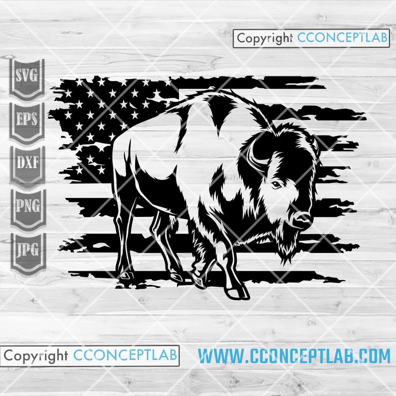 US Flag Bison Svg Wild Animal Clipart Western Stencil - Etsy