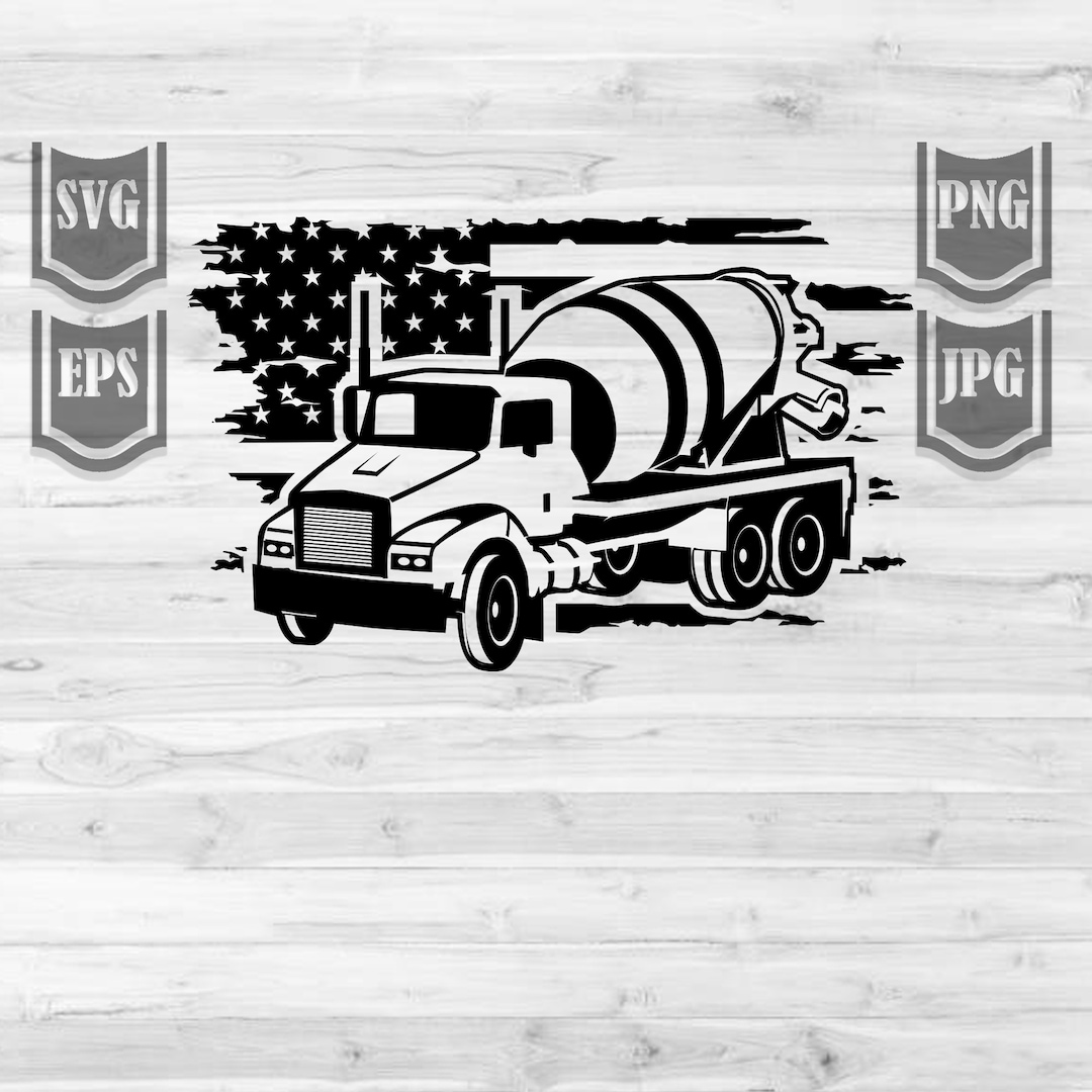 US Flag Concrete Mixer Truck Svg | Trucker Dad Clipart | US Mixer Truck ...