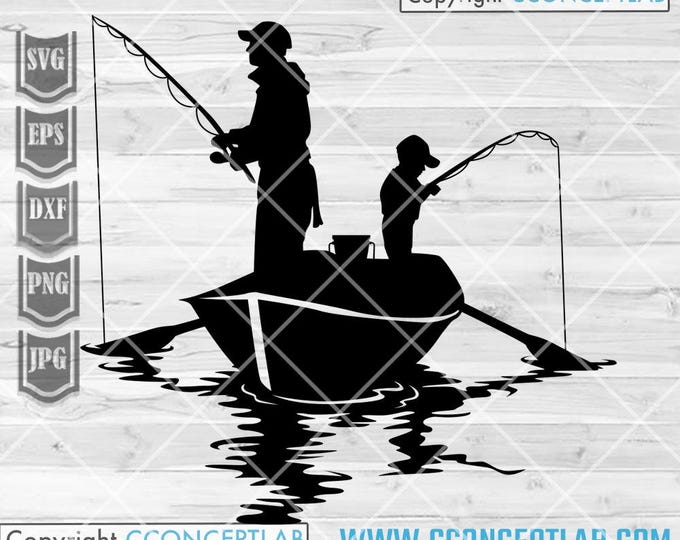 5 Lake Fishing SVG Cut File, Father and Son Silhouette by Water ...