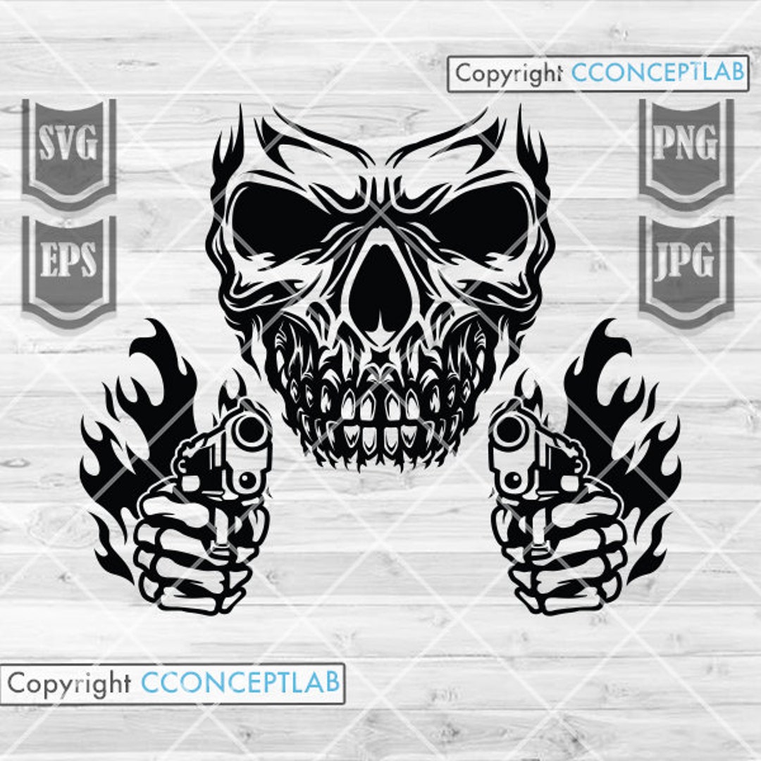 Skull Svg Skull Guns Svg Skull Png Skull Clipart Skull Cutfile Guns Svg ...